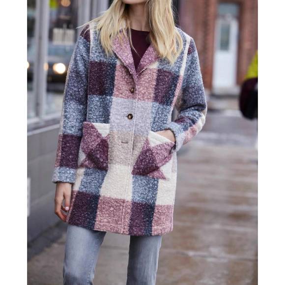 CHARLIE B | Jackets & Coats | New Charlie B Boucle Plaid Coat In Prune ...
